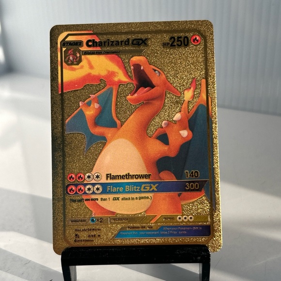 Pokemon | Toys | Charizard Gx Metal Gold Shiny Card Gold Foil Pokemon ...